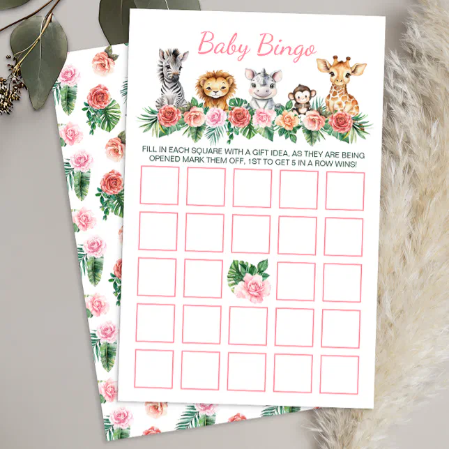 Safari Baby Shower Bingo Game Card - Jungle Animal | Zazzle