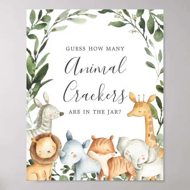 Safari Baby Shower Guess How Many Animal Crackers Poster | Zazzle
