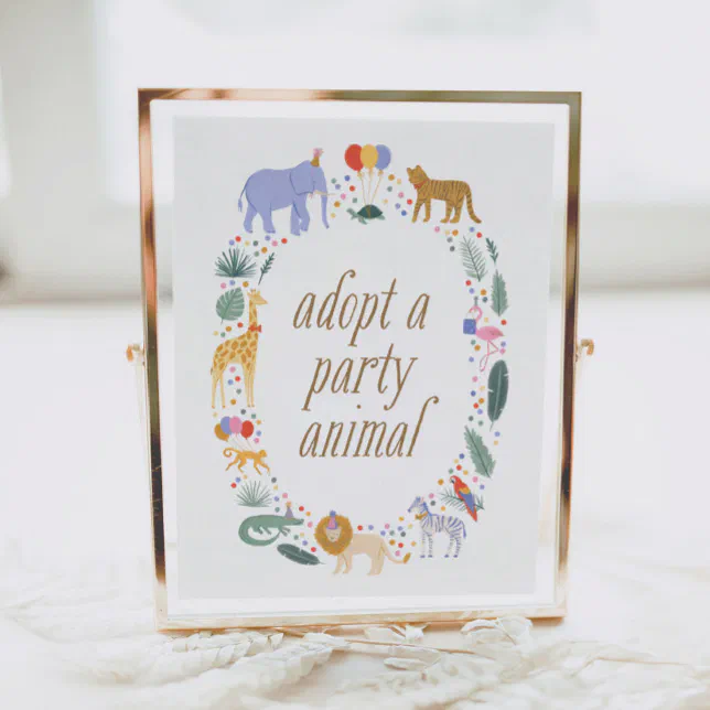 Safari Birthday Party Adopt a Party Animal Sign | Zazzle