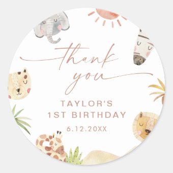 SAFARI Birthday Party Favor Classic Round Sticker | Zazzle