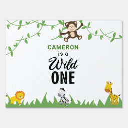 Safari Birthday Wild One Personalized Cute Kawaii Sign | Zazzle