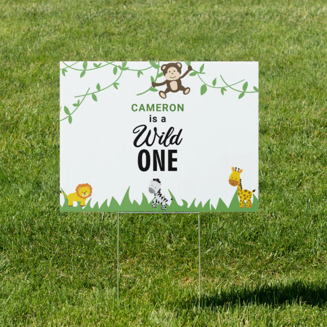 Safari Birthday Wild One Personalized Cute Kawaii Sign | Zazzle