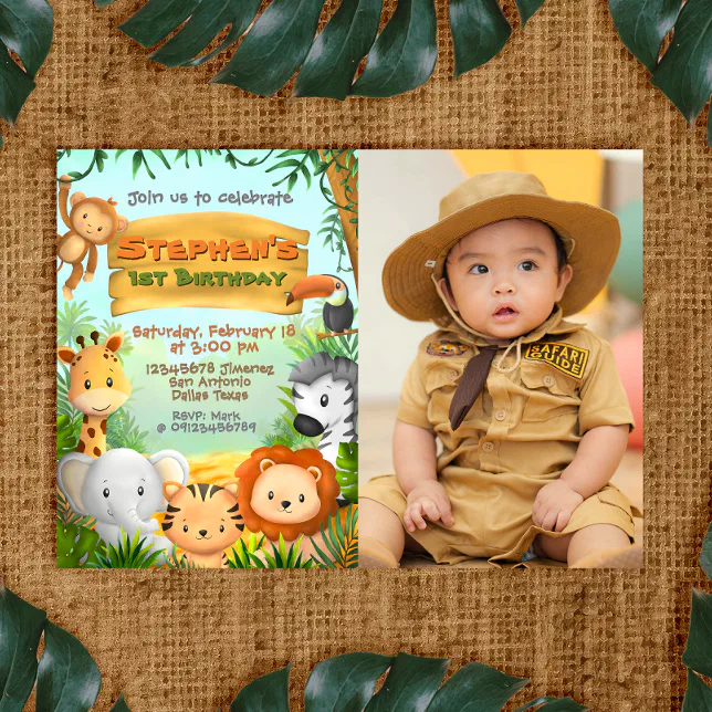 Safari Birthday with Photo Invitation | Zazzle