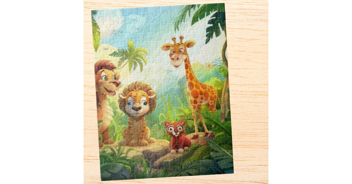 Safari Cute Jungle Animal kid's name personalized Jigsaw Puzzle | Zazzle