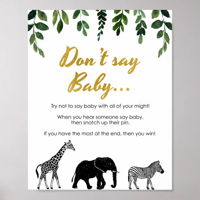 Safari Don't Say Baby Shower Game Clothespin Peg Poster | Zazzle