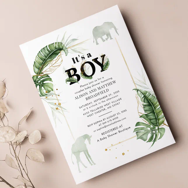Safari Elephant Giraffe Baby Shower Invitation | Zazzle