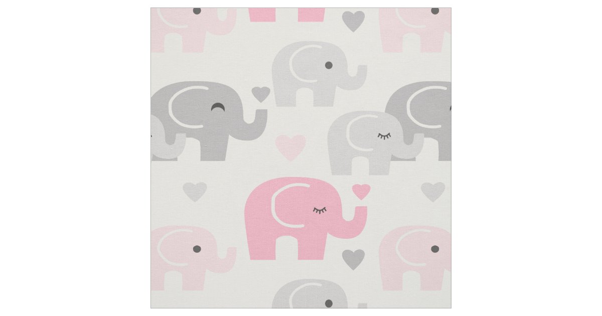 Safari Elephant Pink Gray Fabric | Zazzle