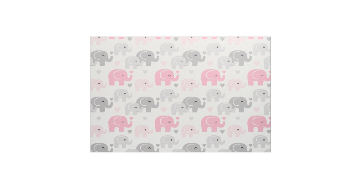 Safari Elephant Pink Gray Fabric | Zazzle