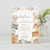 Safari Farm Animal Bear Fox Rabbit Raccoon Baptism Invitation | Zazzle