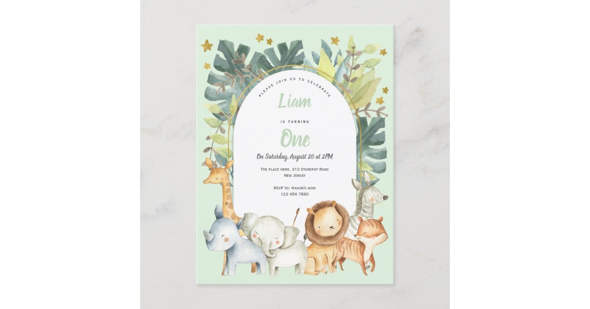 Safari first birthday invitation animals theme | Zazzle