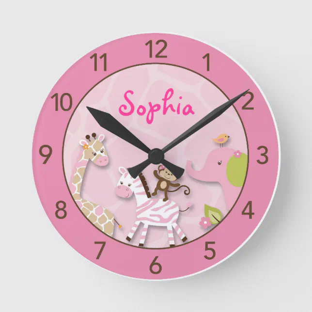 Safari Girl Jungle Personalized Nursery Wall Clock | Zazzle