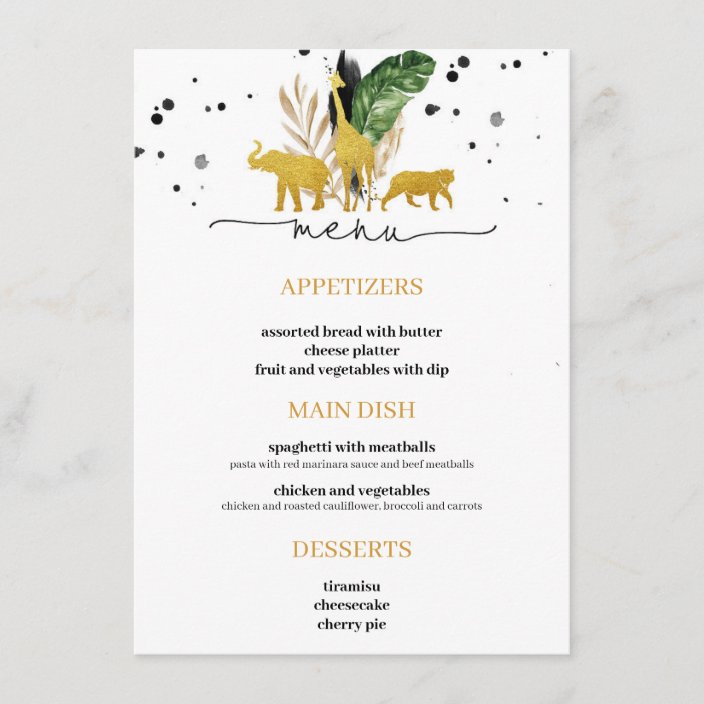 Safari Gold Animals Menu | Zazzle.com