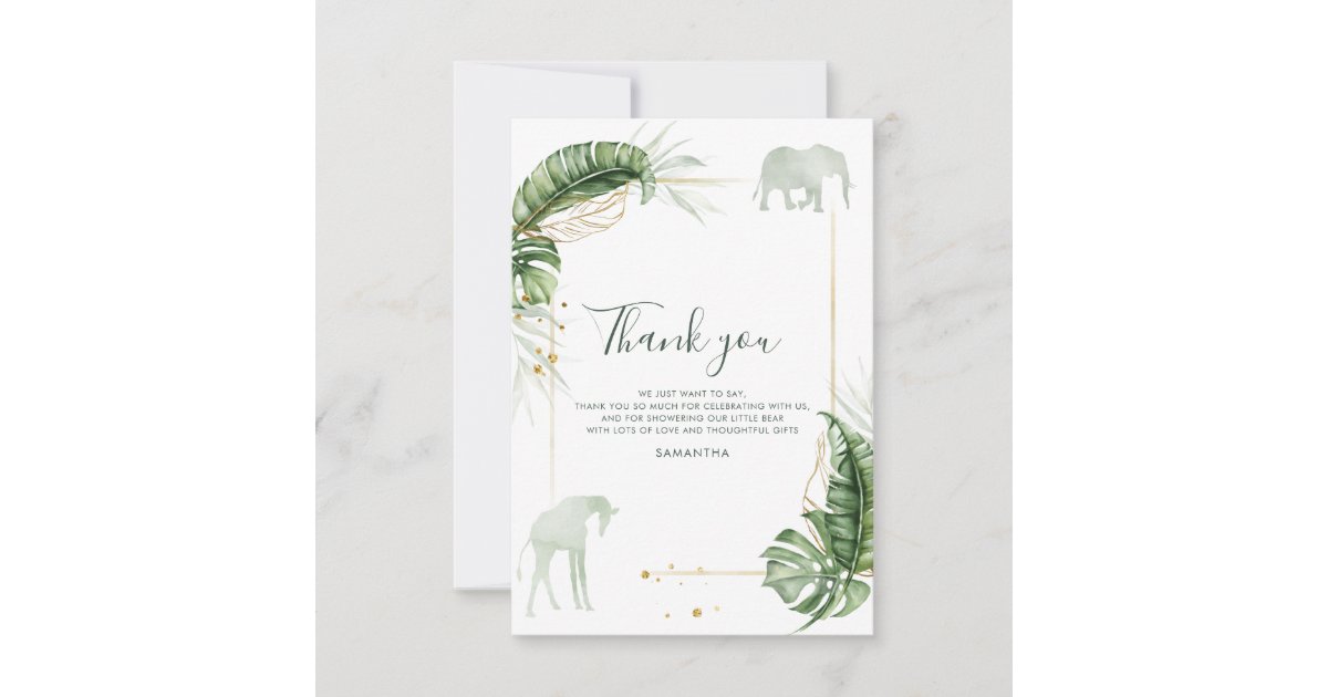 Safari Greenery Baby Shower Thank You Card | Zazzle