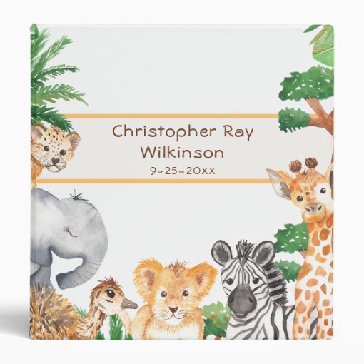 Safari Jungle Animal Baby’s First Year 3 Ring Binder | Zazzle