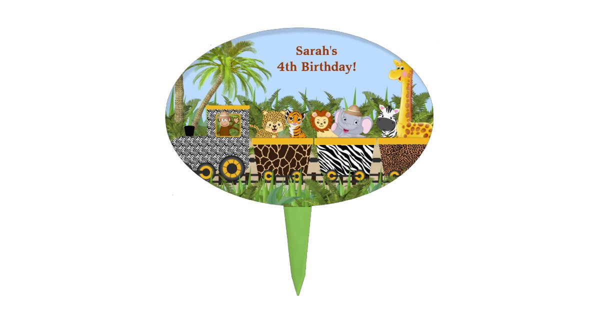 Safari Jungle Animal in Train Birthday Cake Topper | Zazzle
