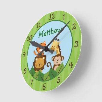 Safari Jungle Animal Nursery Wall Clock | Zazzle