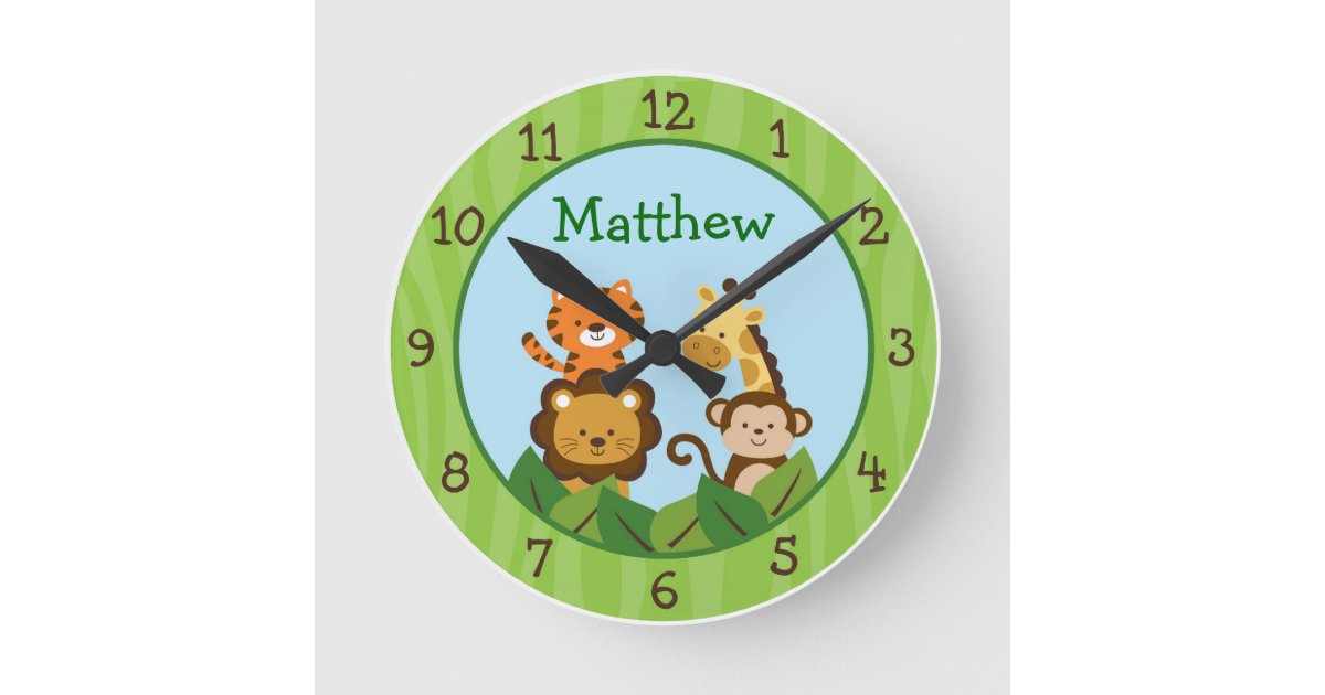 Safari Jungle Animal Nursery Wall Clock | Zazzle