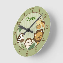 Safari Jungle Animal Personalized Wall Clock | Zazzle