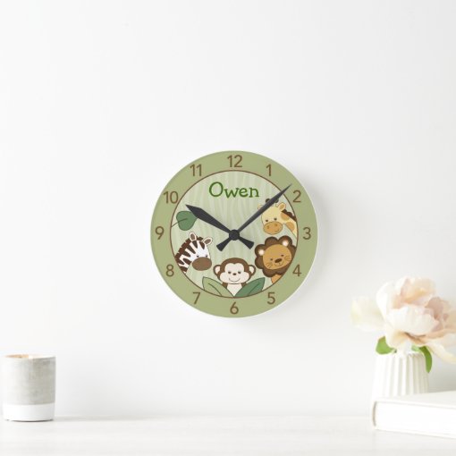 Safari Jungle Animal Personalized Wall Clock | Zazzle