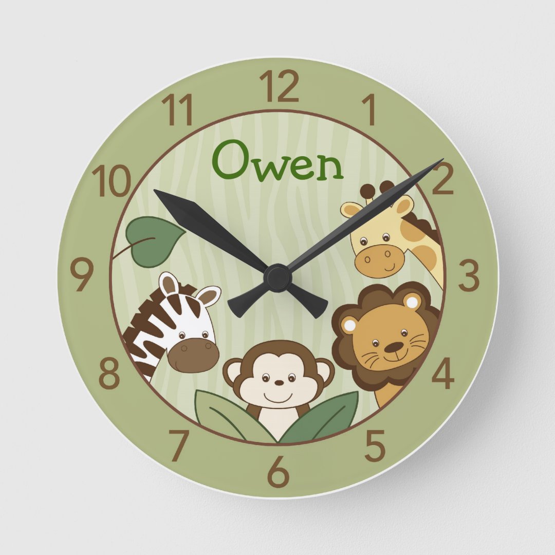 Safari Jungle Animal Personalized Wall Clock | Zazzle