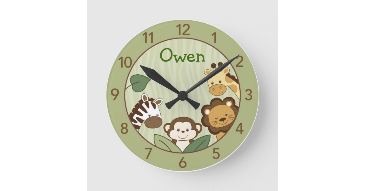 Safari Jungle Animal Personalized Wall Clock | Zazzle