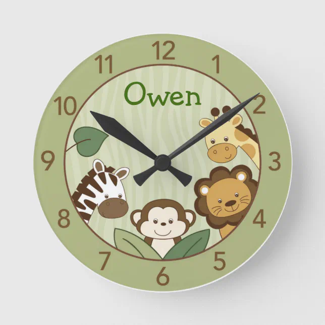 Safari Jungle Animal Personalized Wall Clock | Zazzle
