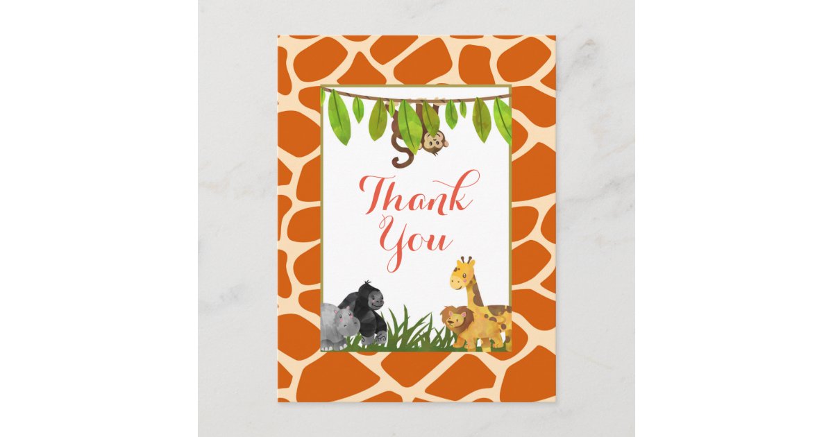 Safari Jungle Animal Theme Party Thank You Postcard | Zazzle