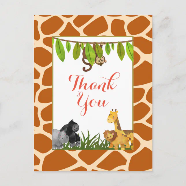 Safari Jungle Animal Theme Party Thank You Postcard | Zazzle