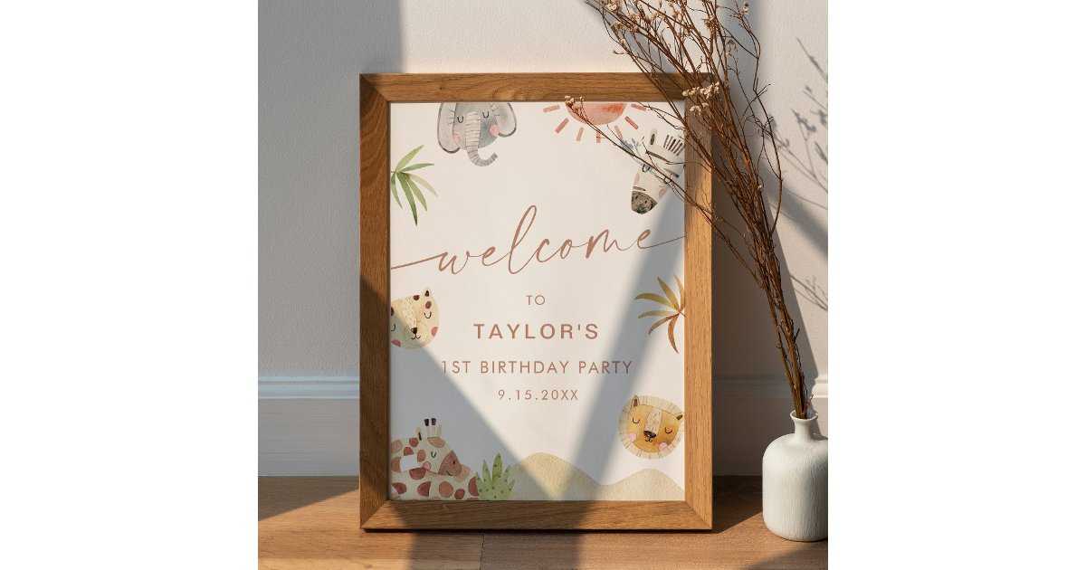 SAFARI Jungle Animals Birthday Welcome Poster | Zazzle