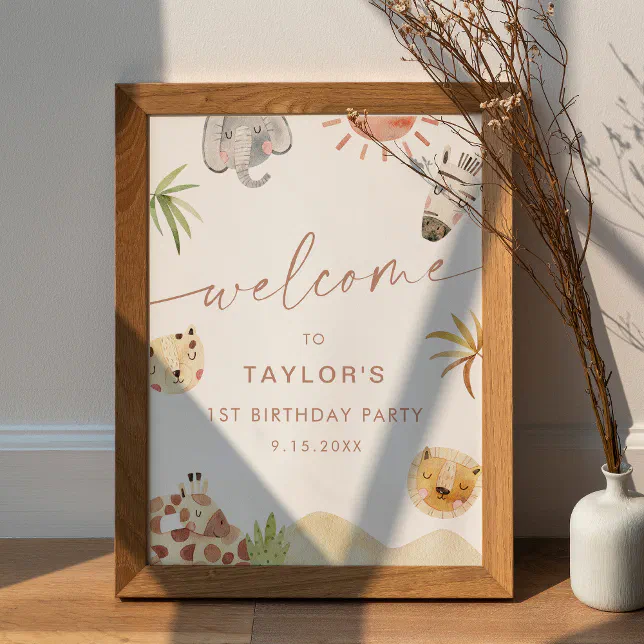 SAFARI Jungle Animals Birthday Welcome Poster | Zazzle