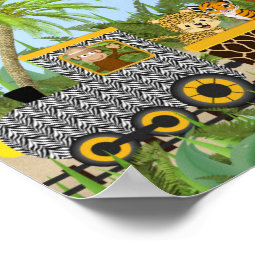 Safari Jungle Animals in Train Birthday Poster | Zazzle