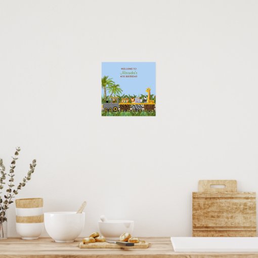 Safari Jungle Animals in Train Birthday Poster | Zazzle
