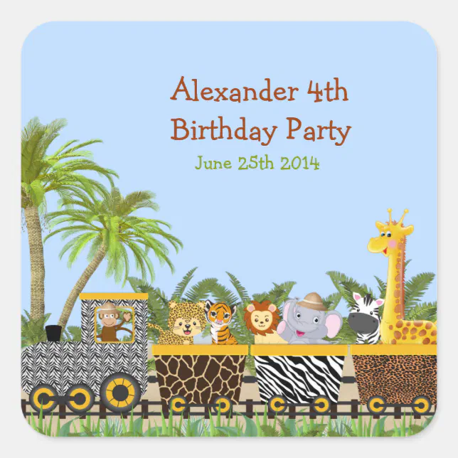 Safari Jungle Animals in Train Birthday Sticker | Zazzle