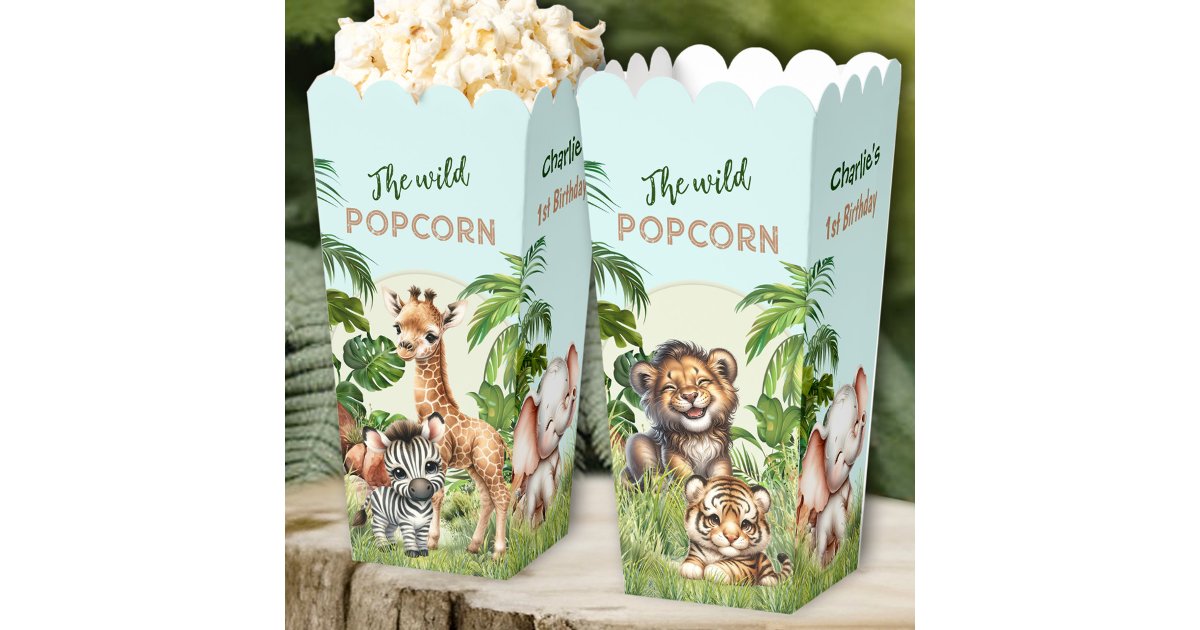Safari Jungle Animals Wild 1st Birthday Popcorn Favor Boxes | Zazzle