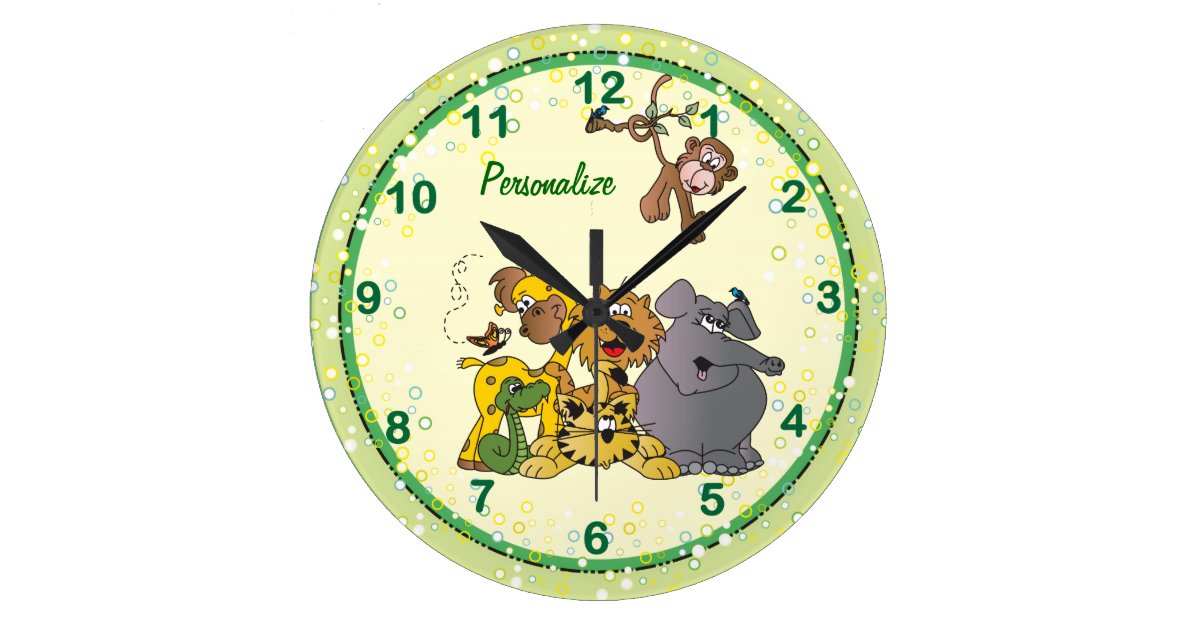 Safari Jungle Baby Animals Large Clock | Zazzle.com