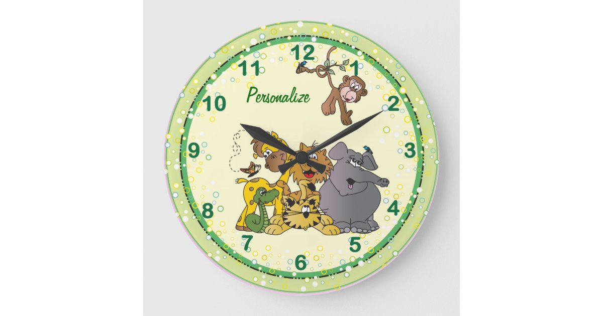 Safari Jungle Baby Animals Large Clock | Zazzle