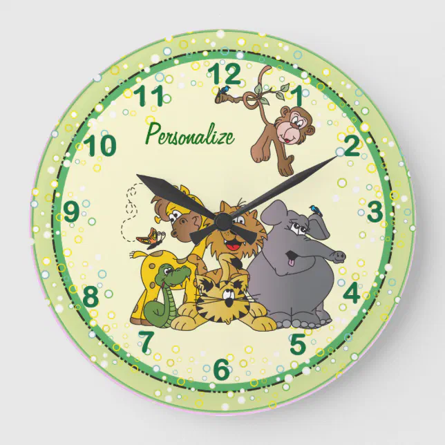 Safari Jungle Baby Animals Large Clock | Zazzle