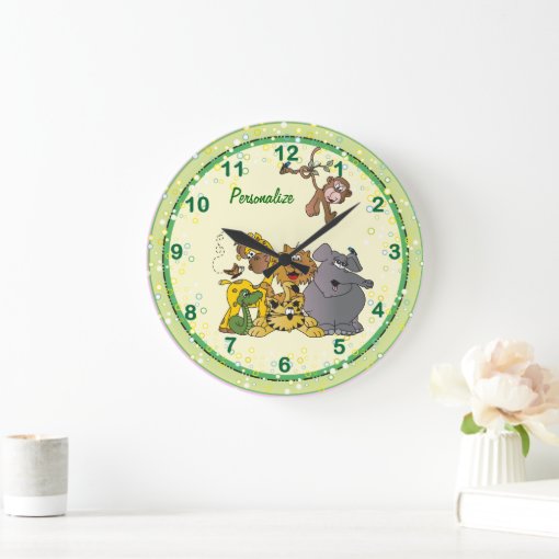 Safari Jungle Baby Animals Large Clock | Zazzle