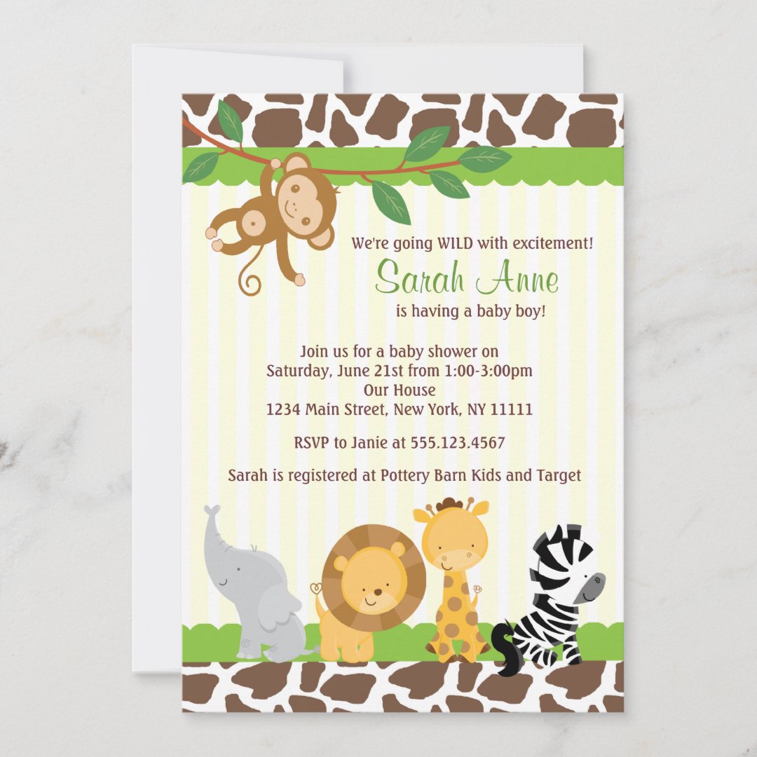 Safari Jungle Baby Boy Shower Invitation | Zazzle