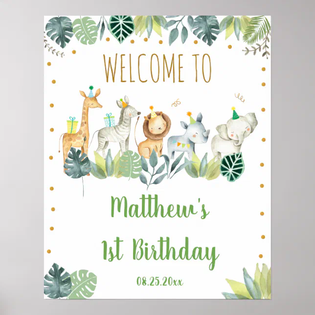 Safari Jungle Party Animals Birthday Welcome Poster | Zazzle