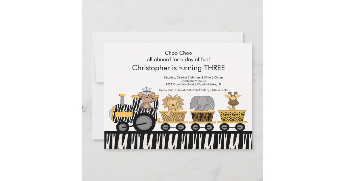 Safari Jungle Train Birthday Invitation | Zazzle