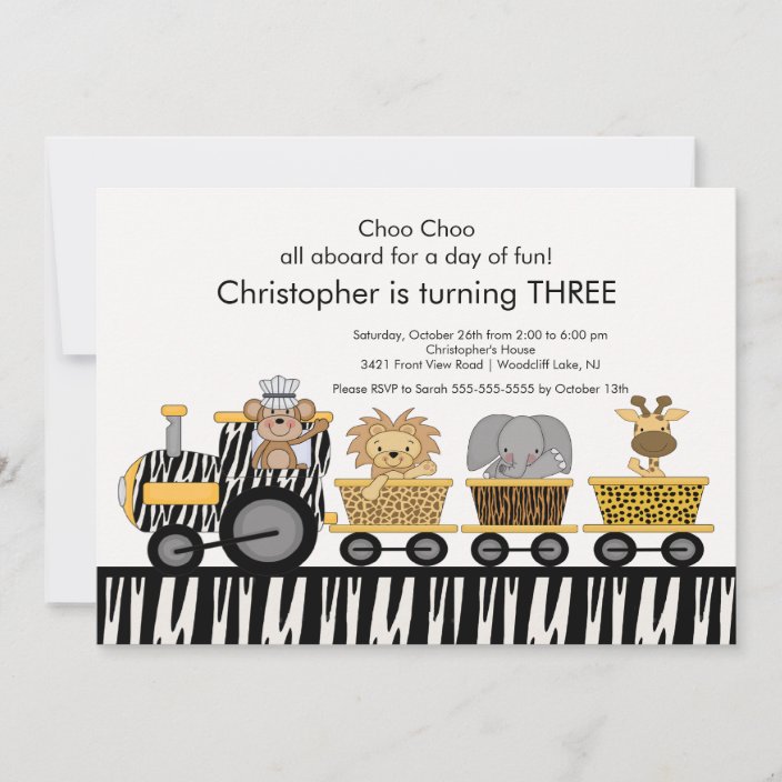 Safari Jungle Train Birthday Invitation | Zazzle.com