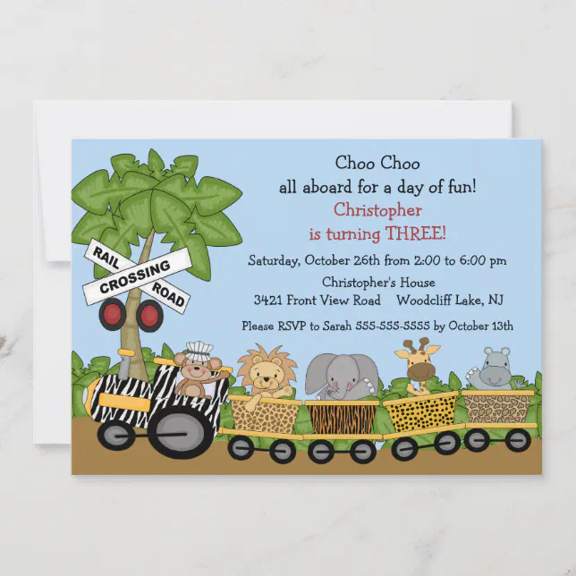 Safari Jungle Train Birthday Invitation | Zazzle