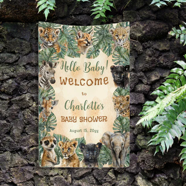 Safari Jungle Wild Animals Hello Baby Shower Banner | Zazzle