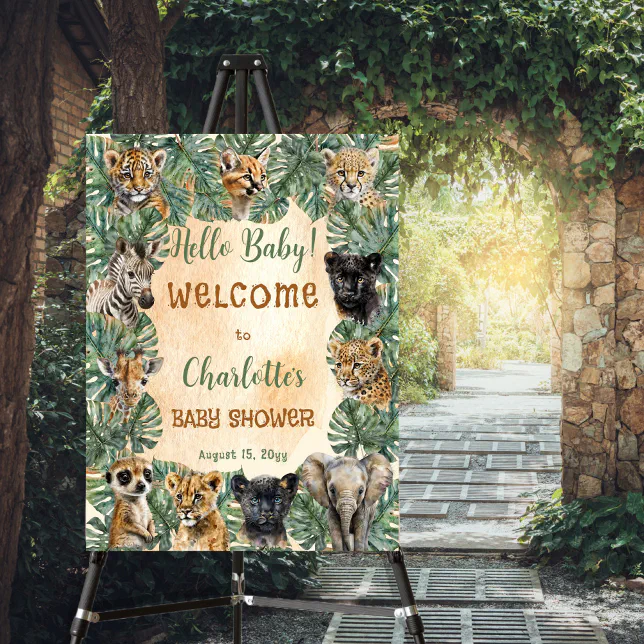 Safari Jungle Wild Animals Hello Baby Shower Foam Board | Zazzle