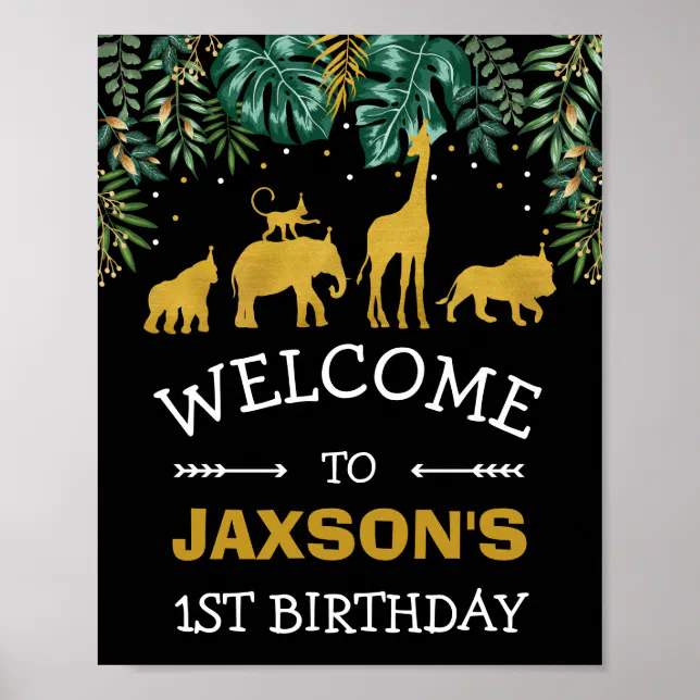 Safari Jungle WILD ONE Tropical Birthday Welcome Poster | Zazzle
