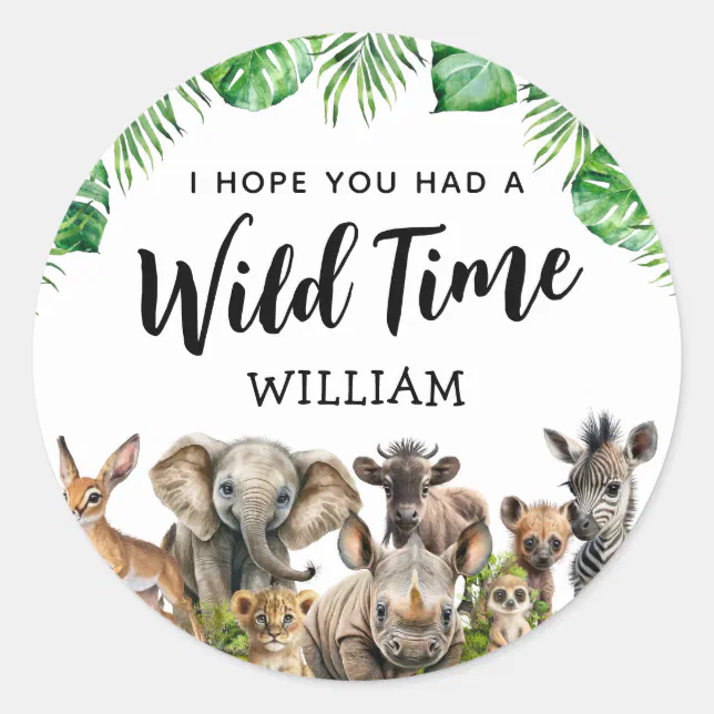 Safari Kids Birthday Thank You Classic Round Sticker | Zazzle