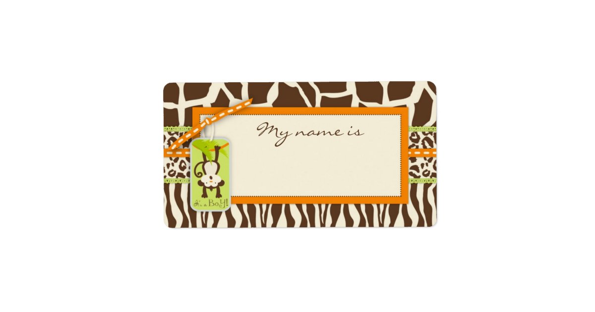Safari Monkey Animal Print Baby Shower Label | Zazzle