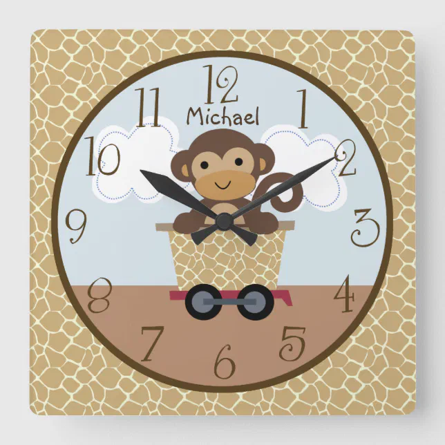 Safari Monkey Animal Train Kid's Nursery Clock | Zazzle