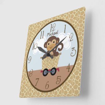 Safari Monkey Animal Train Kid's Nursery Clock | Zazzle